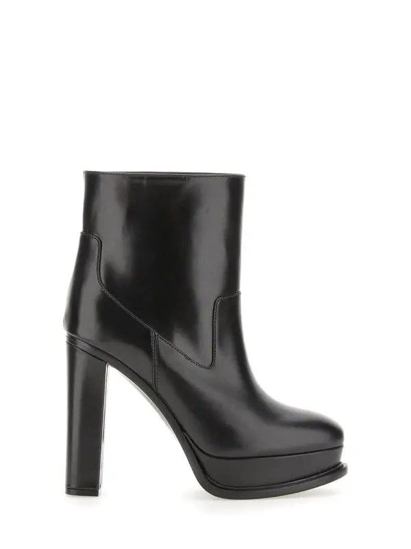 Alexander McQueen Leather Platform Boots - Black