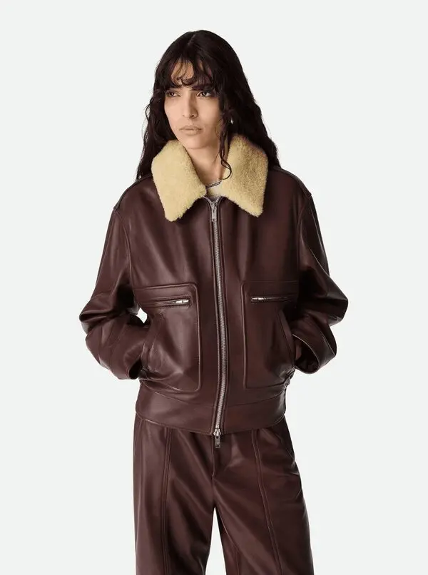 Bottega Veneta Shearling Coat With Removable Fur Collar - Multicolor