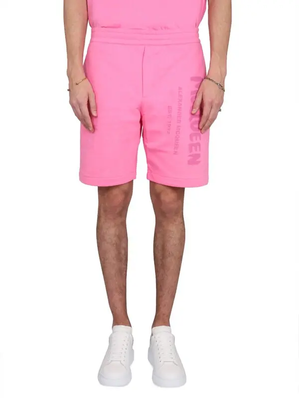 Alexander McQueen Bermuda Shorts With Graffiti Logo Print