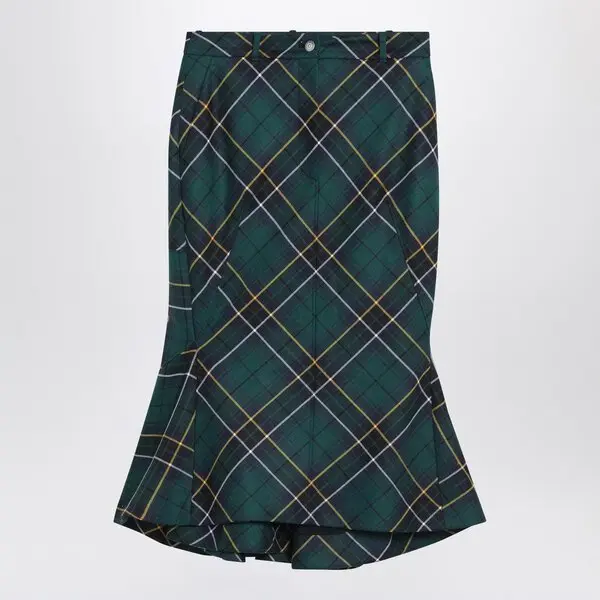 Alexander McQueen Flared Skirt In Wool Tartan - Blue