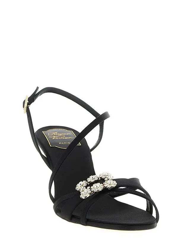ROGER VIVIER Mini Flower Strass Sandals - Black