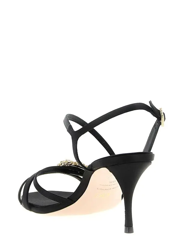 ROGER VIVIER Mini Flower Strass Sandals - Black