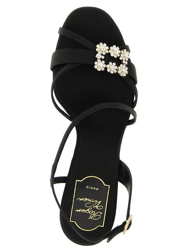 ROGER VIVIER Mini Flower Strass Sandals - Black
