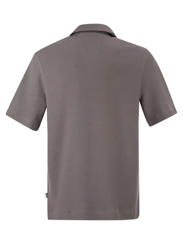 BOSS Textured Cotton Polo Shirt With Open Collar