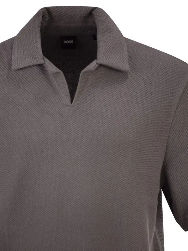 BOSS Textured Cotton Polo Shirt With Open Collar