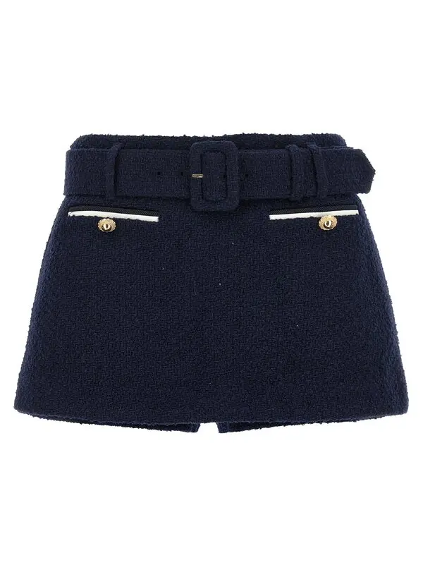 SELF-PORTRAIT Bouclé Wool Blend Skort - Blue