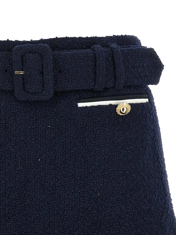 SELF-PORTRAIT Bouclé Wool Blend Skort - Blue