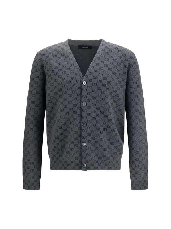 Gucci Silk And Wool Gg Print Cardigan - Gray