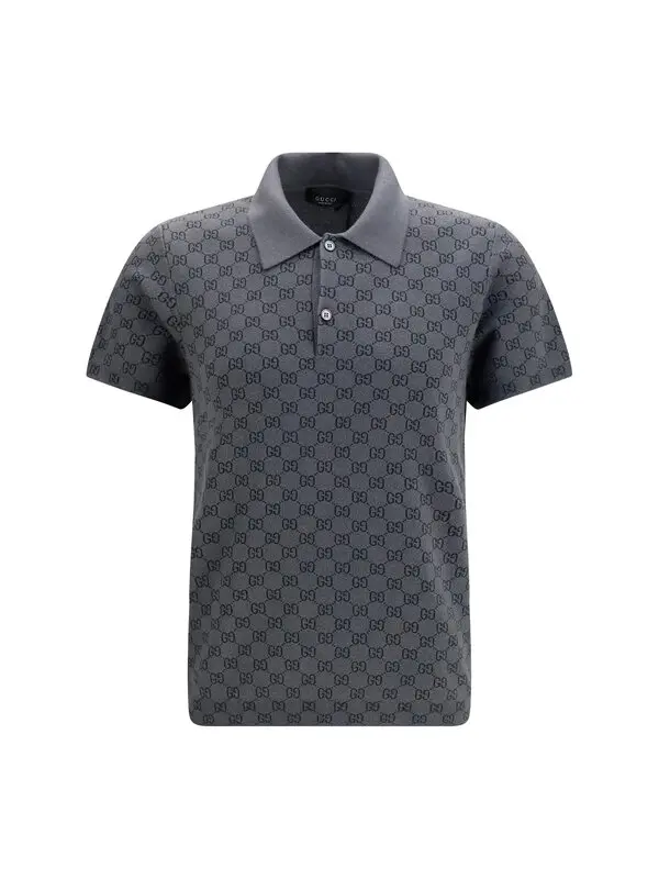 Gucci Gg Jacquard Wool And Silk Polo Shirt - Gray