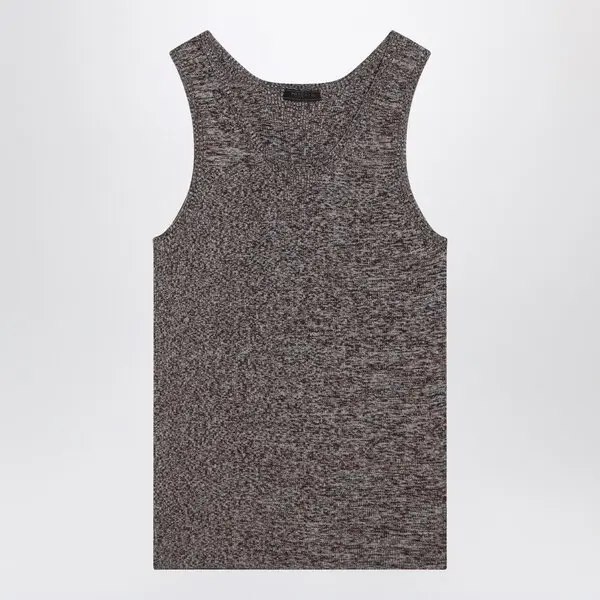 Prada Ribbed Tank Top With /brown Pattern - Blue