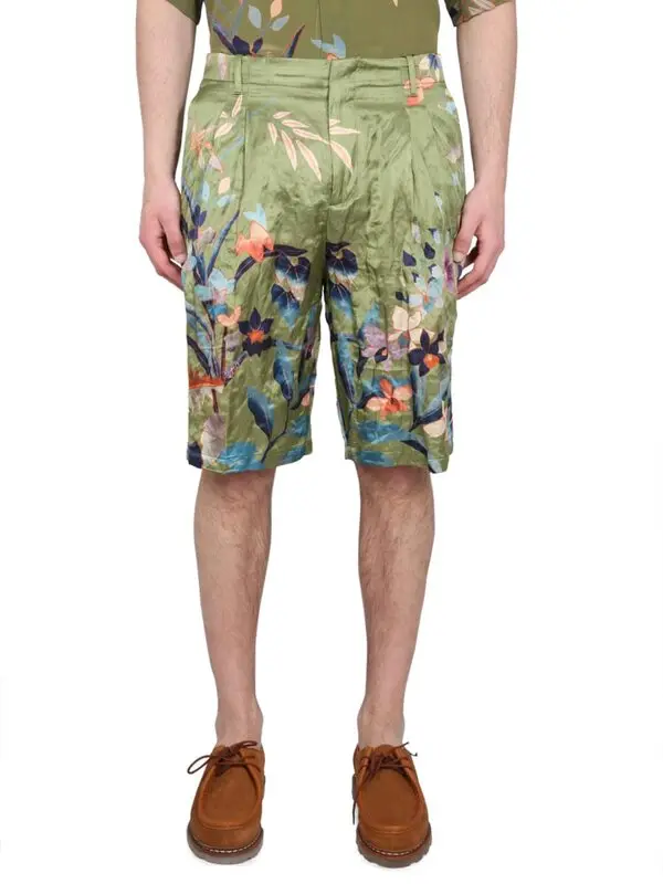 Etro Bermuda Shorts With Floral Print - Green