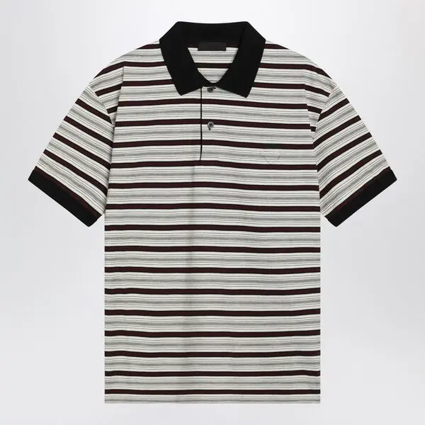 Prada Ivory/garnet Striped Cotton Polo Shirt