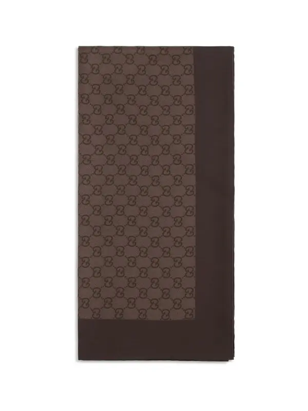 Gucci Gg Silk Twill Jacquard Scarf - Brown