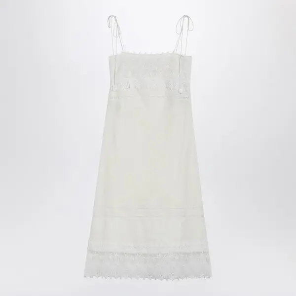 Valentino Garavani Linen Sangallo Embroidery Midi Dress - White
