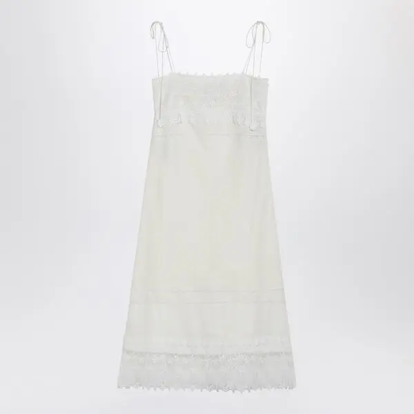 Valentino Garavani Linen Sangallo Embroidery Midi Dress - White