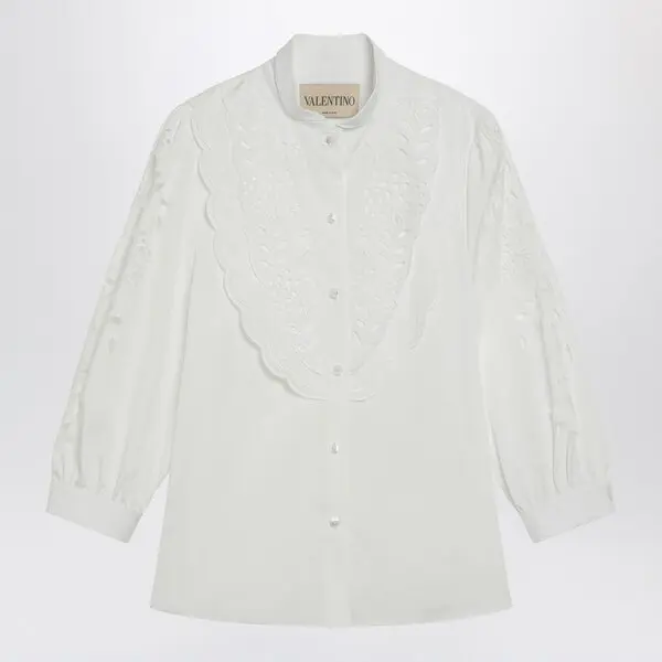 Valentino Garavani Cotton Poplin Sangallo Embroidered Shirt - White