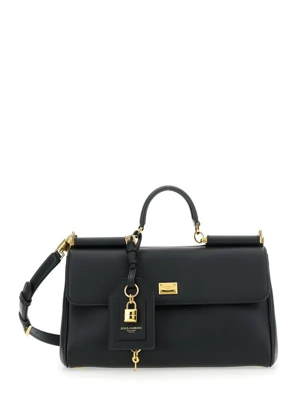 Dolce & Gabbana My Sicily' Medium Handbag With Lock Detail And Adjustable Removable Leather Shoulder Strap For - Black