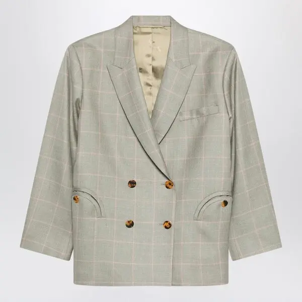 BLAZÉ MILANO Double-breasted Beige Blazer With Pink Check Pattern - Gray