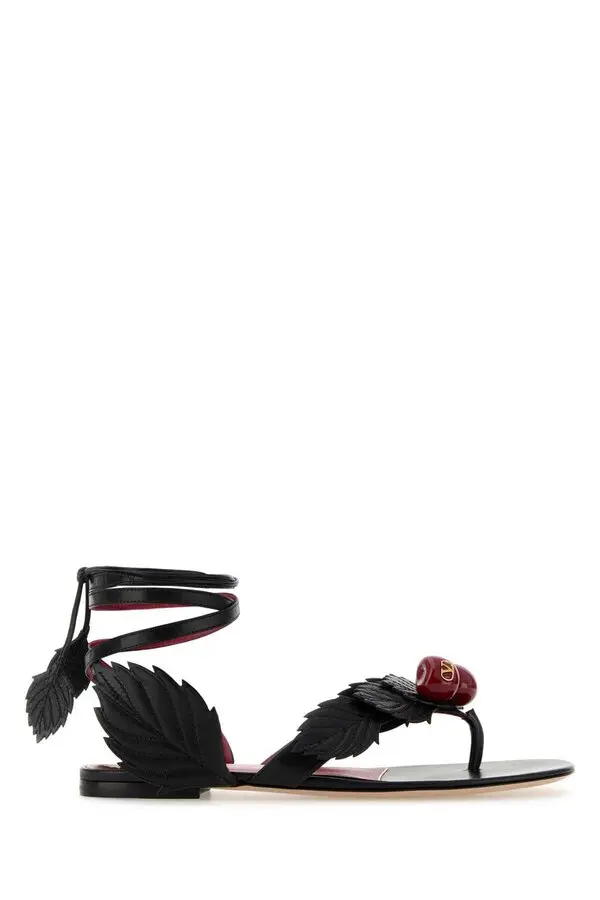 Valentino Garavani Leather Cherryfic Thong Sandals - Black