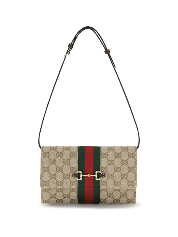 Gucci Horsebit Web Wallet With Shoulder Strap - Brown
