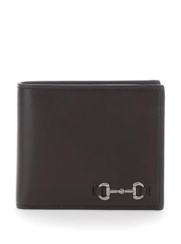 Gucci Bi-fold Wallet With Horsebit On The Front And Logo Imprinted Inside In Leather - Brown