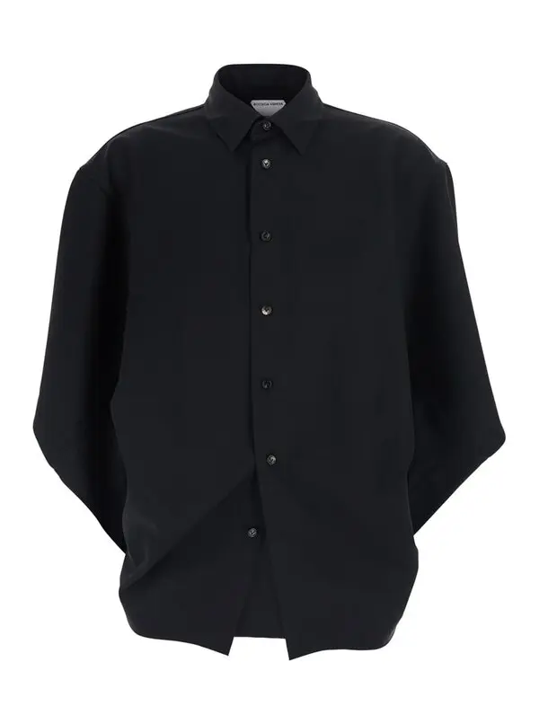 Bottega Veneta Black Shirt With Classic Collar And Oversized Short Sleeves In Wool For - Multicolor