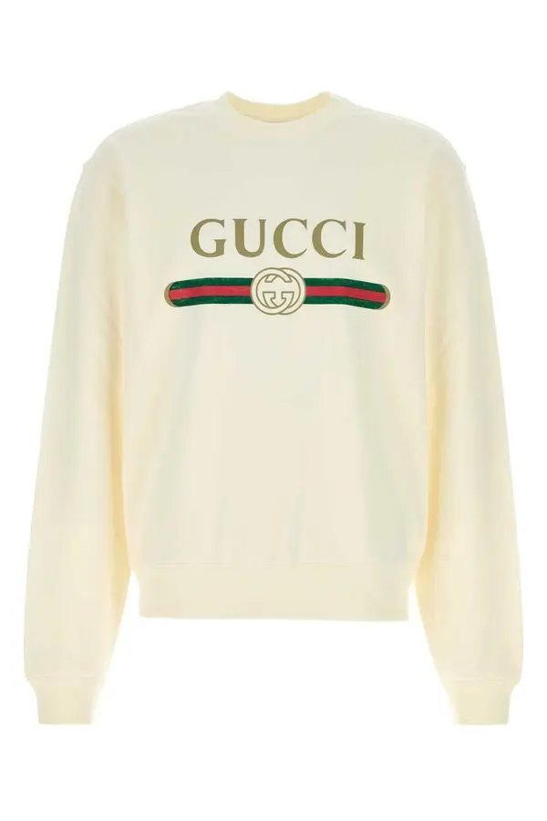 Gucci Ivory Cotton Blend Sweatshirt With Logo Detail - White