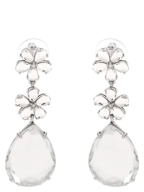 SELF-PORTRAIT Crystal Flower Tiered' Earrings - Silver