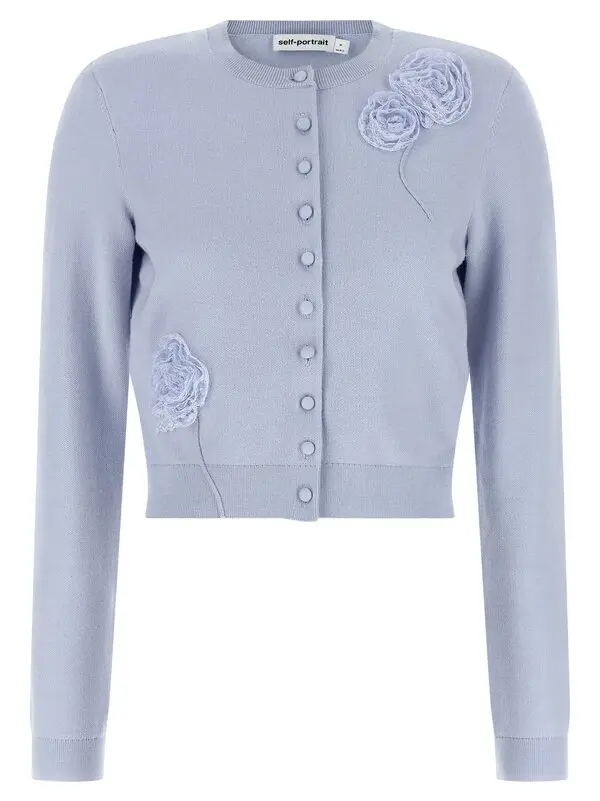 SELF-PORTRAIT Flower Knit' Cardigan - Blue