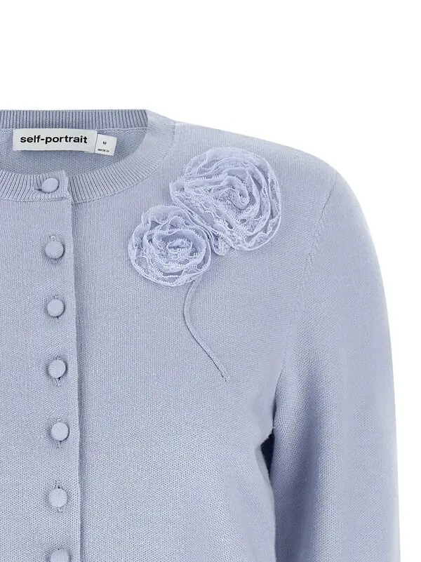 SELF-PORTRAIT Flower Knit' Cardigan - Blue
