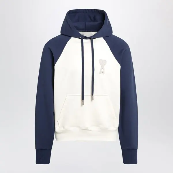 AMI Paris De Coeur Hoodie In Cream/blue - White