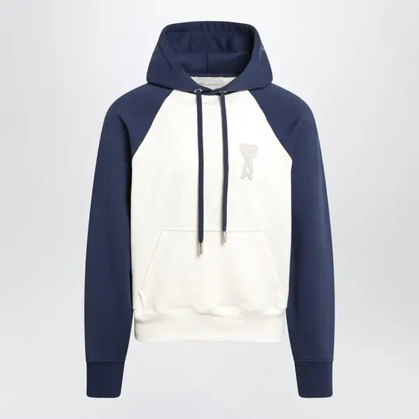 AMI Paris De Coeur Hoodie In Cream/blue - White