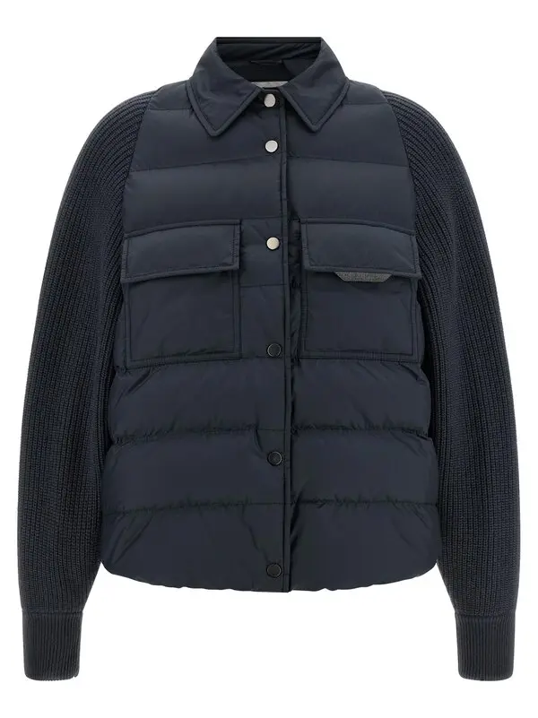 Brunello Cucinelli Shiny Flap Detail Down Jacket