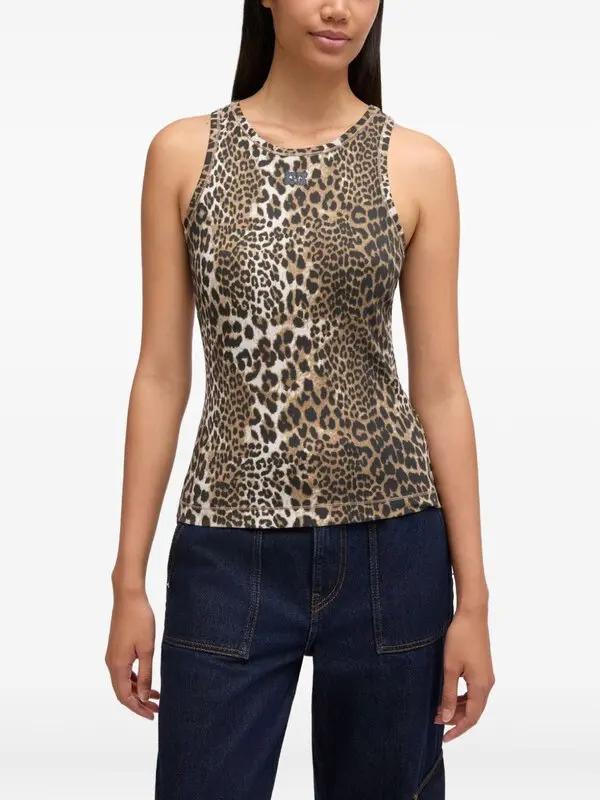 GANNI Organic Cotton Leopard Print Tank Top - Multicolor