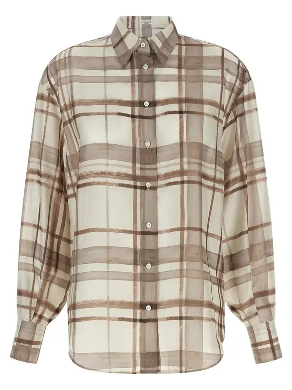 Brunello Cucinelli Check Patterned Silk Shirt