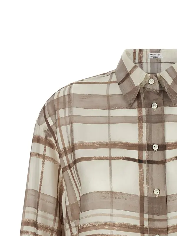 Brunello Cucinelli Check Patterned Silk Shirt