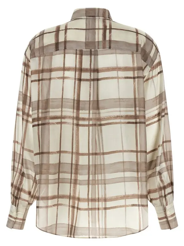 Brunello Cucinelli Check Patterned Silk Shirt - Cream