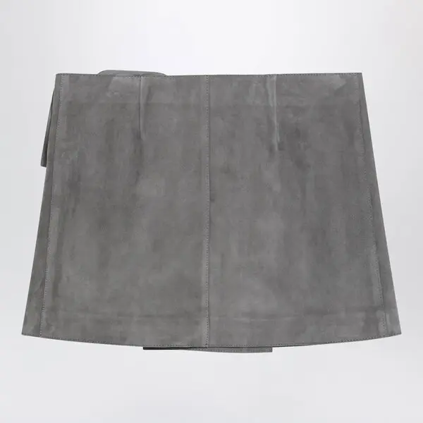 AMI Paris Suede Mini Skirt With Large Buckle Belt - Gray