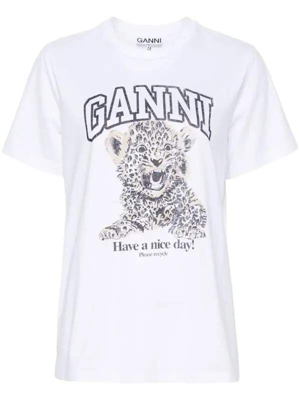 GANNI Printed Cotton T-shirt - Multicolor
