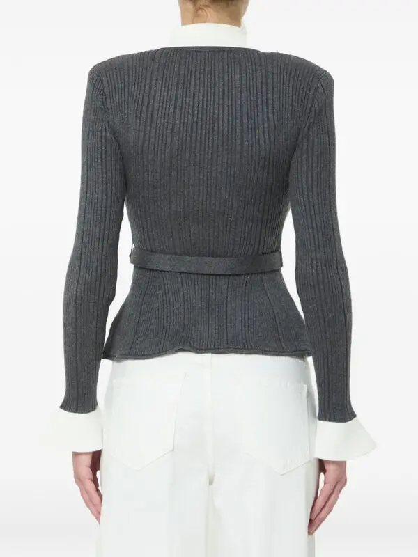 SELF-PORTRAIT Belted Ribbed Cardigan - Multicolor