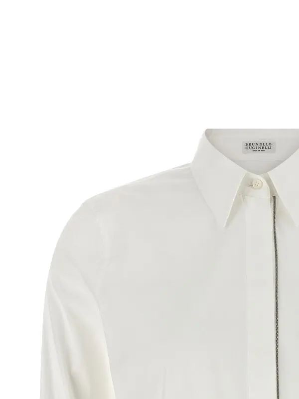 Brunello Cucinelli Shiny Trim Stretch Cotton Poplin Shirt