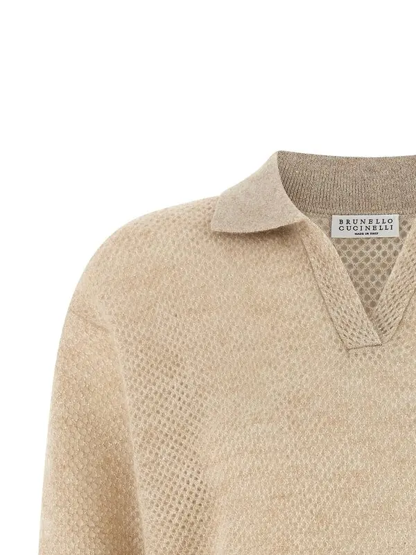Brunello Cucinelli Metallic Waffle Polo Shirt - Gold