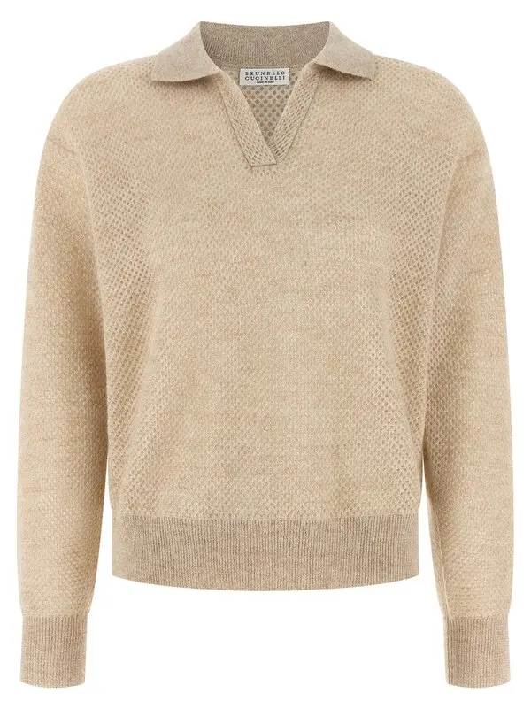 Brunello Cucinelli Metallic Waffle Polo Shirt - Gold