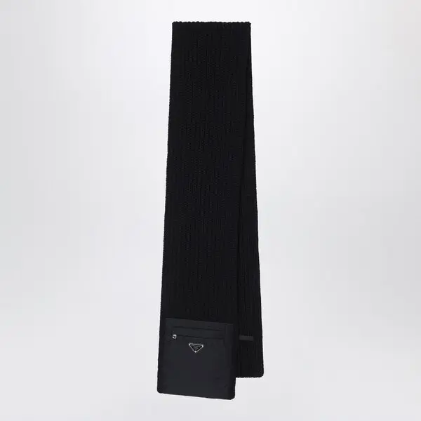 Prada Wool Scarf With Re-nylon Pocket - Black