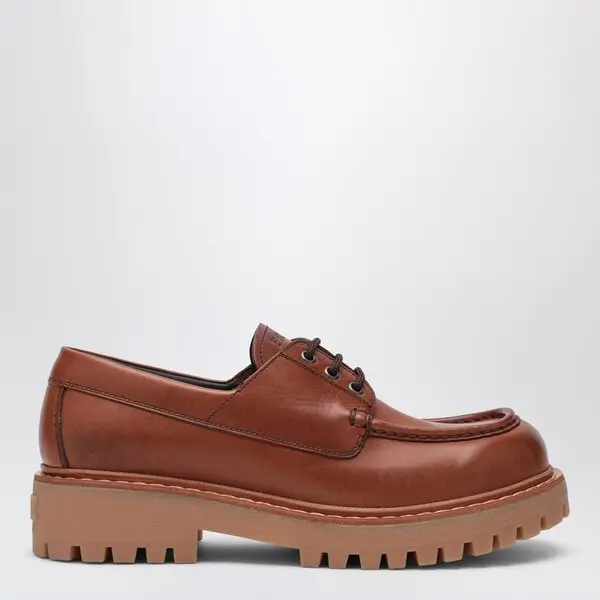 Prada Laced Moccasins In Cognac Leather