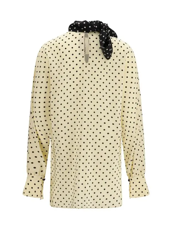 Valentino Garavani Polka Dot Blouse With Side Bow - Cream
