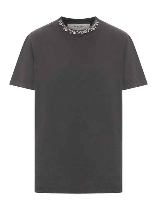GOLDEN GOOSE Grey T-shirt With Crystals - Multicolor