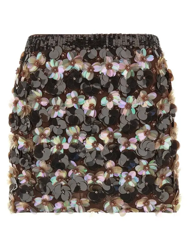 P.a.r.o.s.h Embroidered Floral Mini Skirt - Brown