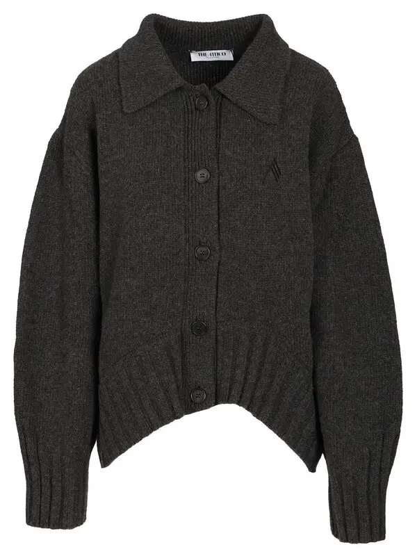 Attico Embroidered Logo Cardigan - Gray