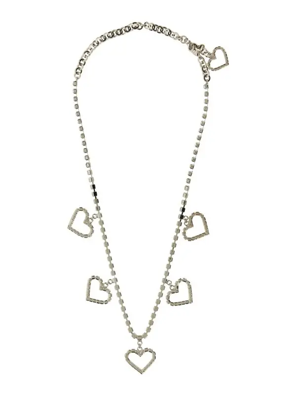 Alessandra Rich Crystal Necklace With Heart Pendants